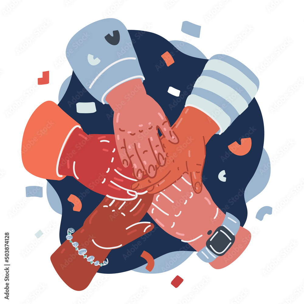 Cartoon vector illustration of get together their hands to each other ...