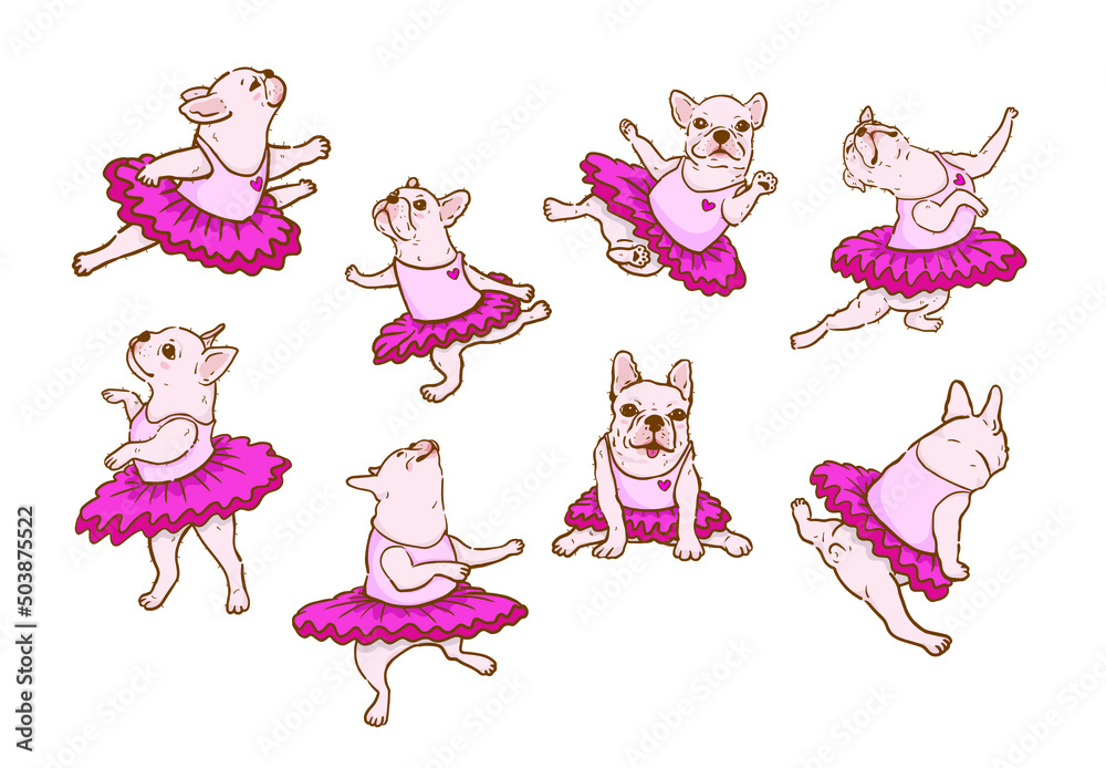 Cute french bulldog dancing ballet in different poses dancing dog ...