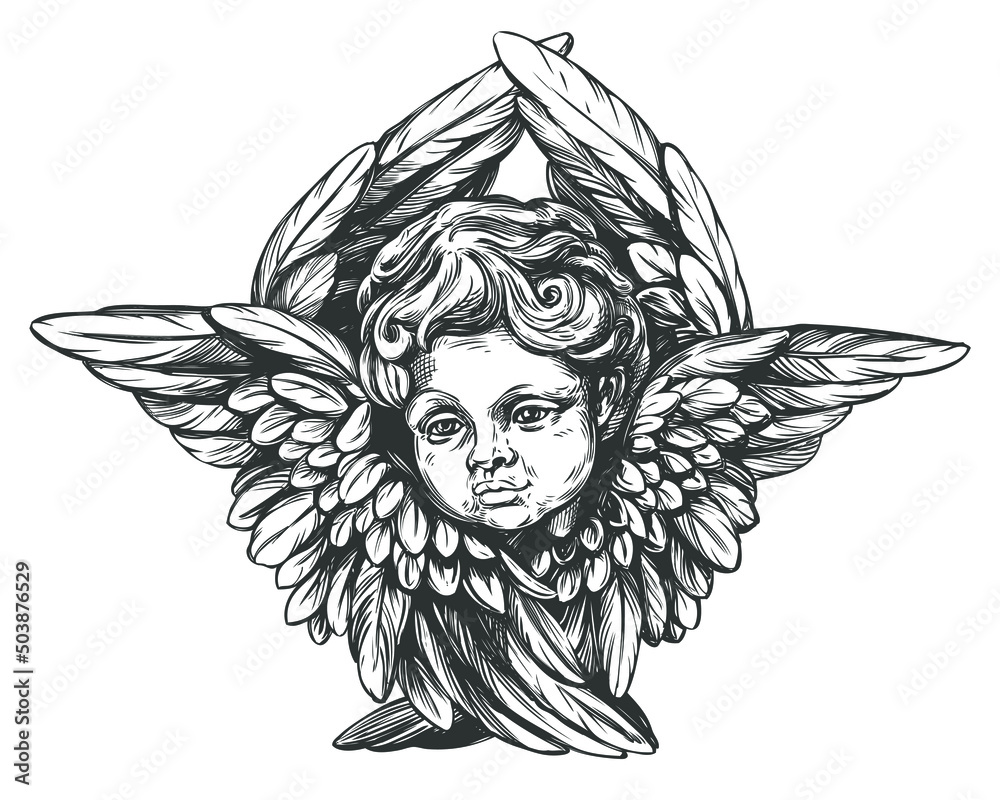angel or cupid little baby hand drawn vector illustration realistic ...