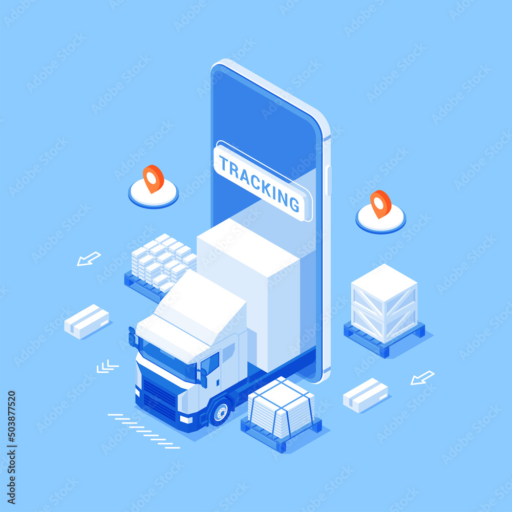 Logistic transportation online tracking smartphone app isometric banner ...