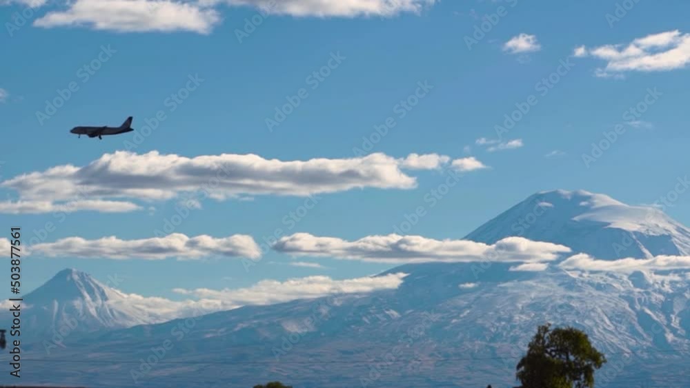 Mount Ararat. Airplane on the background of Mount Ararat (Big and small ...