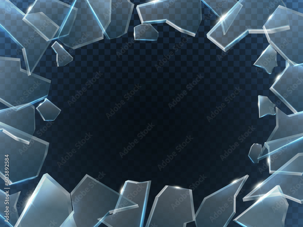 Poster Realistic broken glass frame on transparent background. – Wall ...
