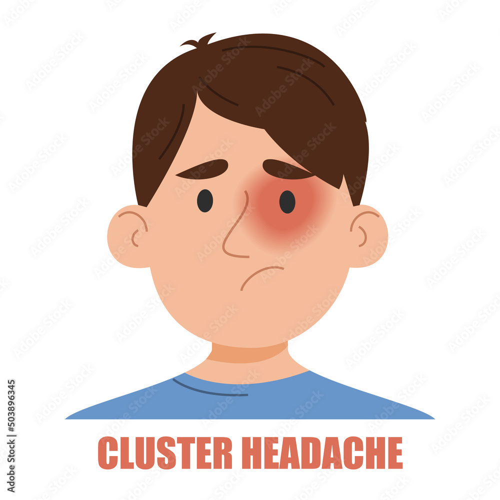 Cluster headache vector isolated. Male portrait, man suffering from the ...