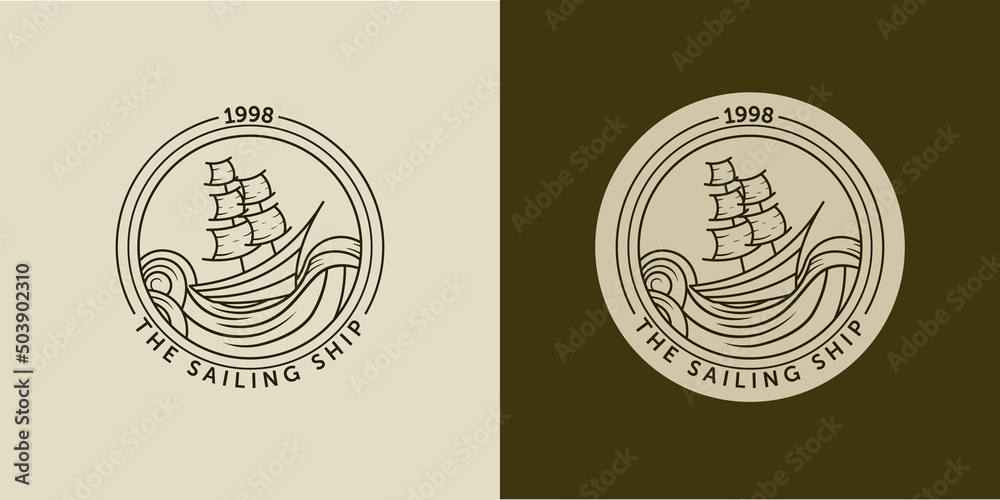 Sailing ship logo vector illustration. Ship or Boat modern line art ...