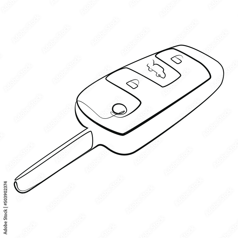 Car key one line drawing on white isolated background Stock Vector ...