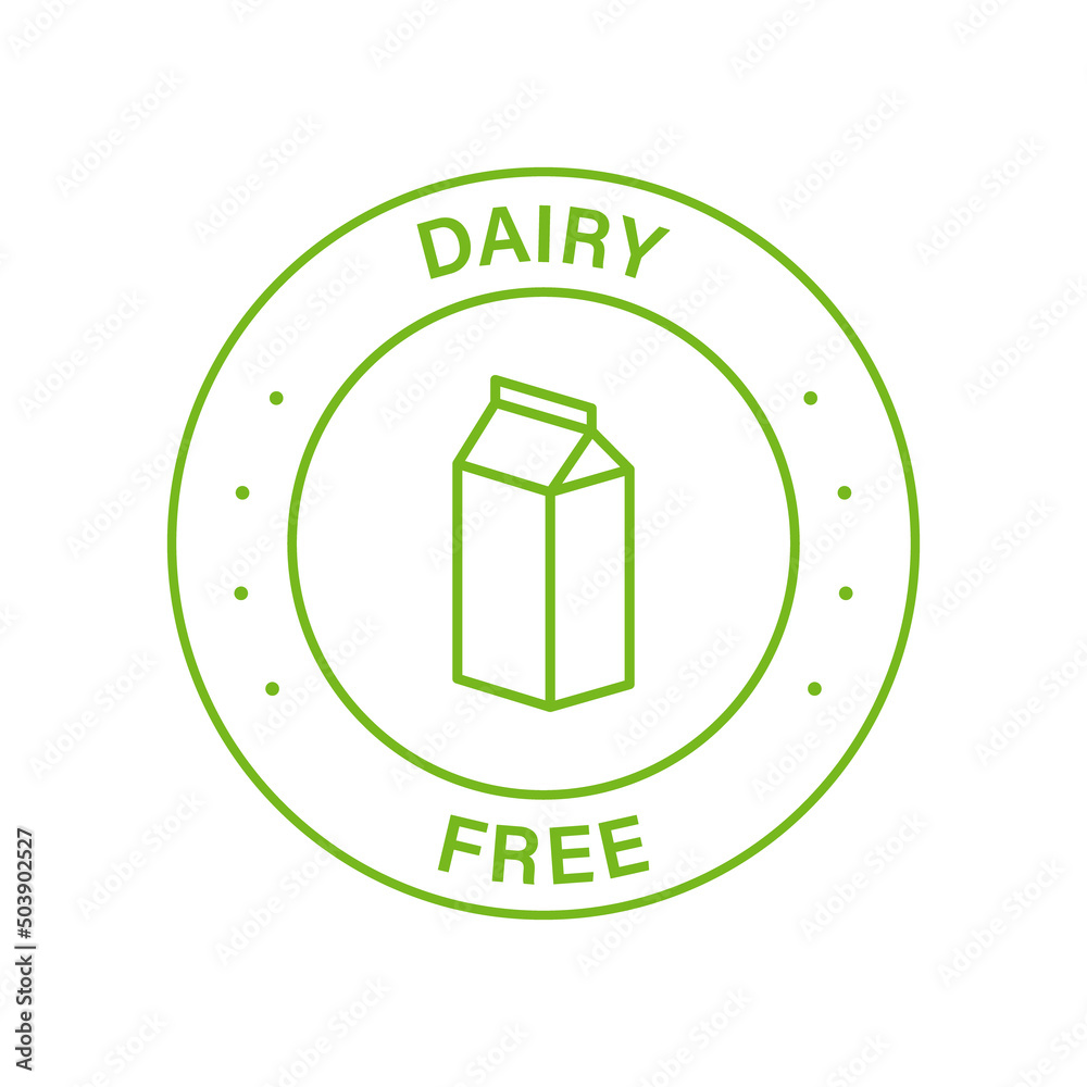 Dairy Free Line Green Stamp. No Cow Milk Lactose Label. Free Dairy Diet ...