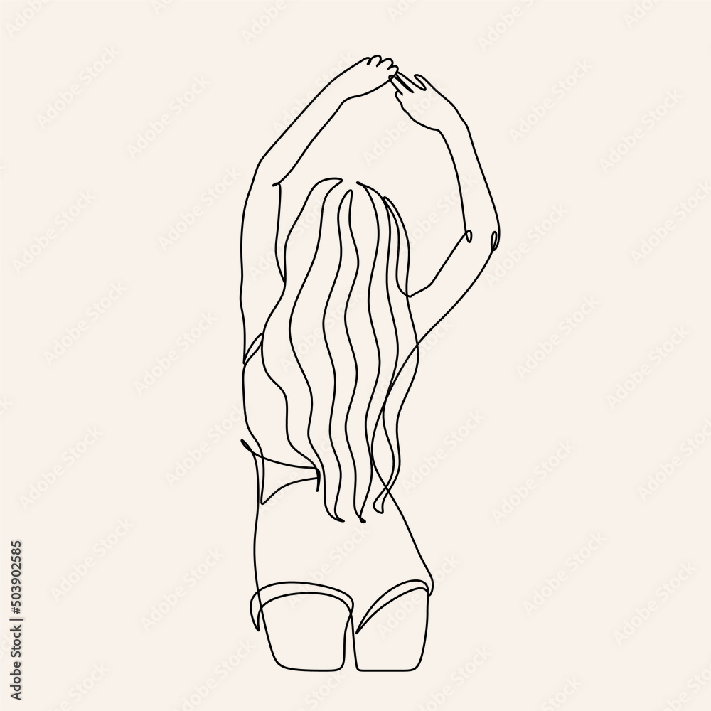 Trendy Line Art Woman Body Minimalistic Black Lines Drawing Female