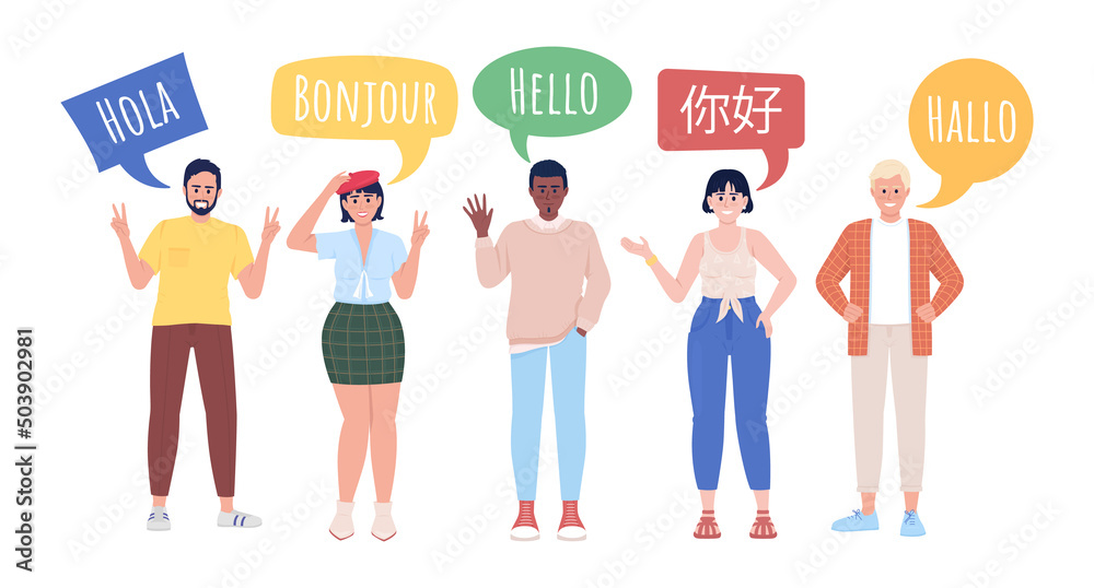 Multilingualism semi flat color vector characters. Standing figures ...