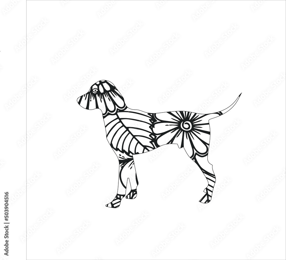 Dog Mandala stylized, Animal Mandala coloring page, vector illustration ...
