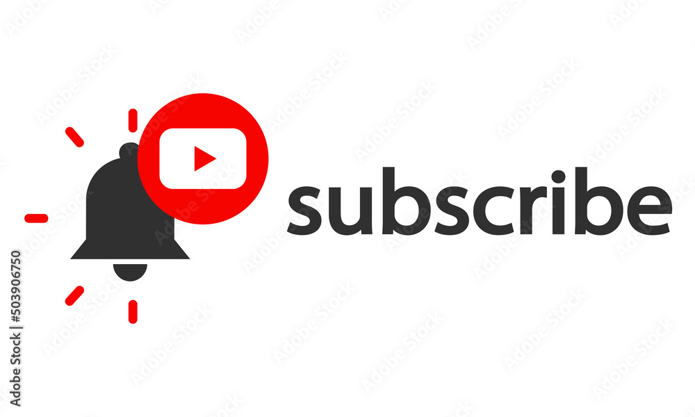 Flat subscribe button with ring bell isolated on white background ...