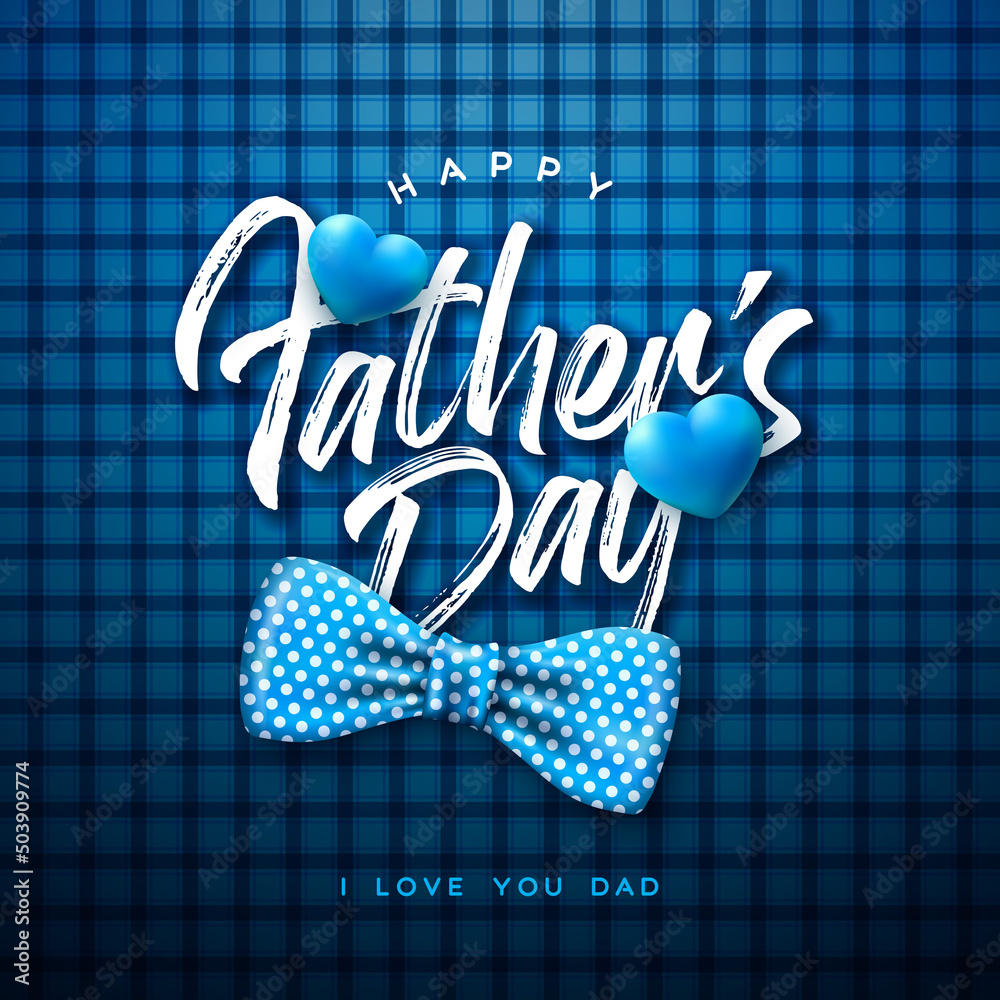 Happy Father's Day Greeting Card Design with Dotted Bow Tie and Blue ...