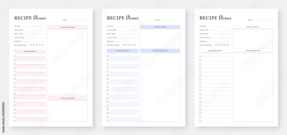 Recipe Planner Template. Recipe Card Template Design. Printable Planner ...