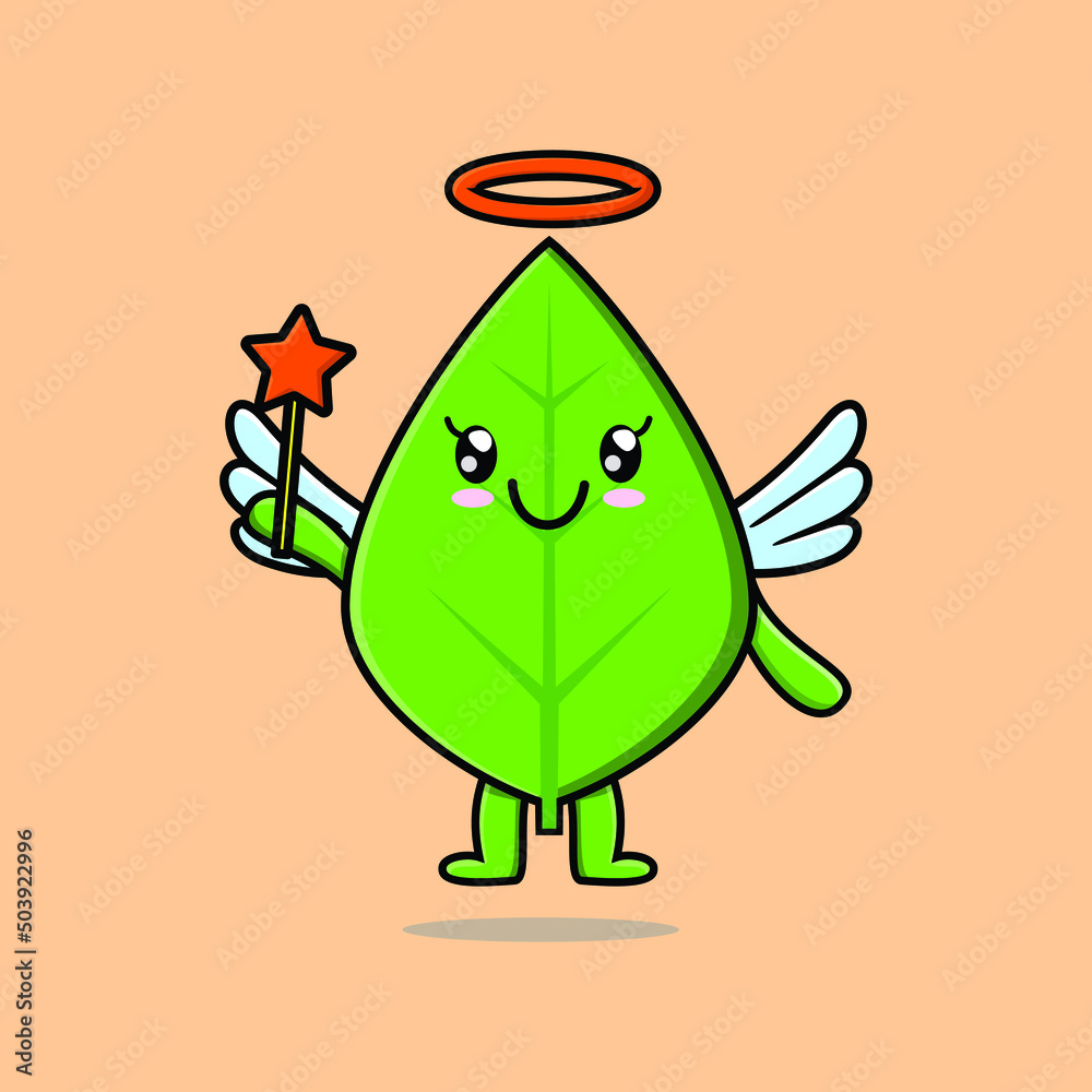 Cute Cartoon green leaf character in the form of fairy in 3d cartoon ...