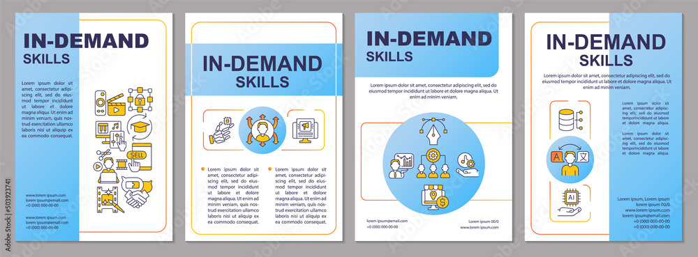 Emerging skills blue brochure template. Knowledge enhancement. Leaflet ...