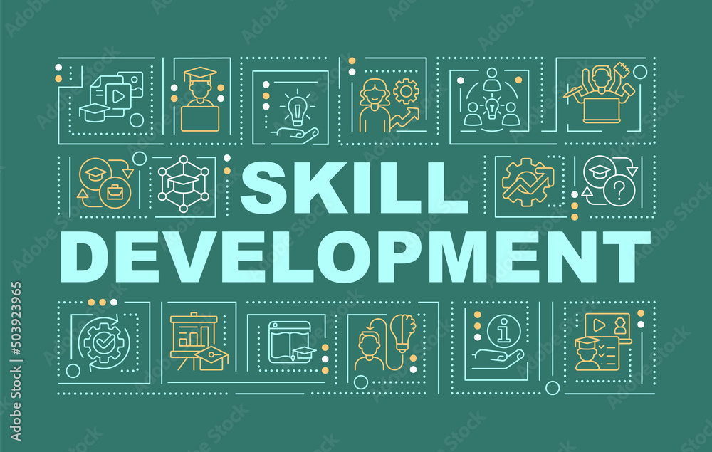 In demand skills for future word concepts dark green banner. Skilling ...