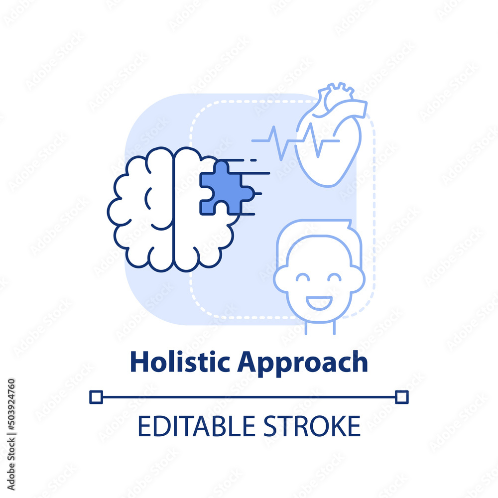 Holistic approach light blue concept icon. Complex treatment. Mental ...