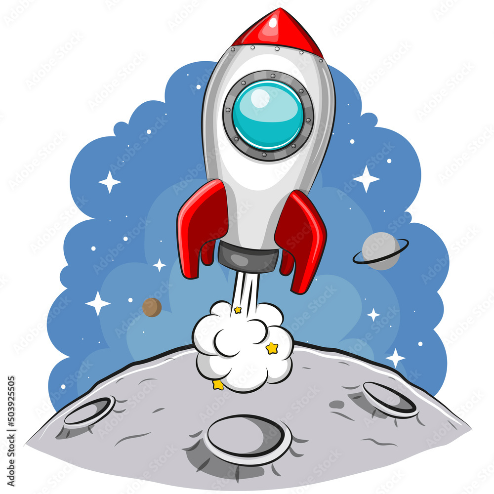 Cartoon rocket takes off from the planet Stock Vector | Adobe Stock