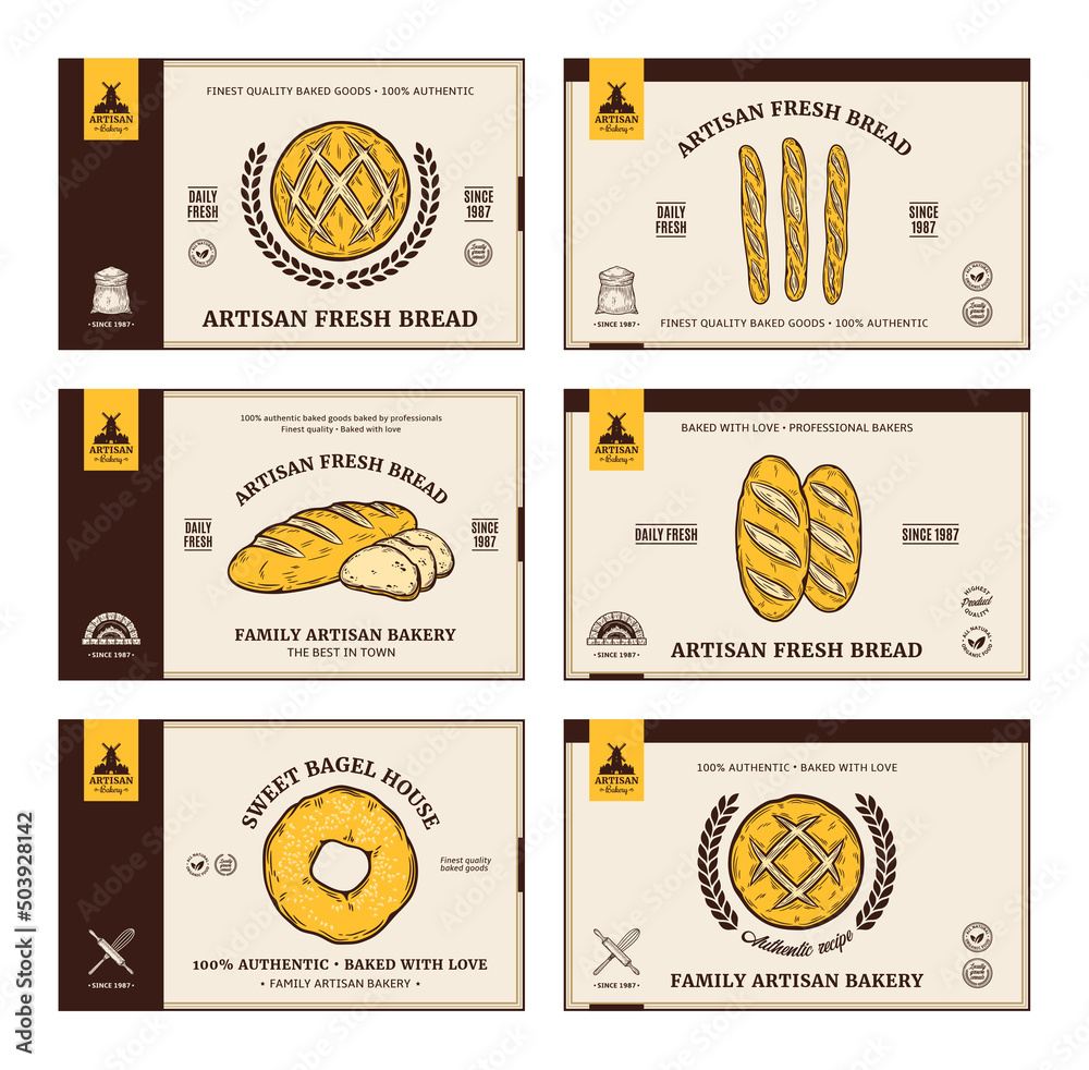 Bakery labels and packaging design templates for baked products ...
