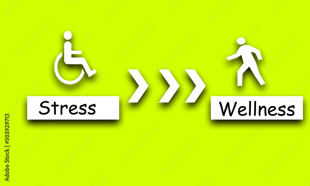 Wellness instead of stress symbols, lifestyle motivational positive ...