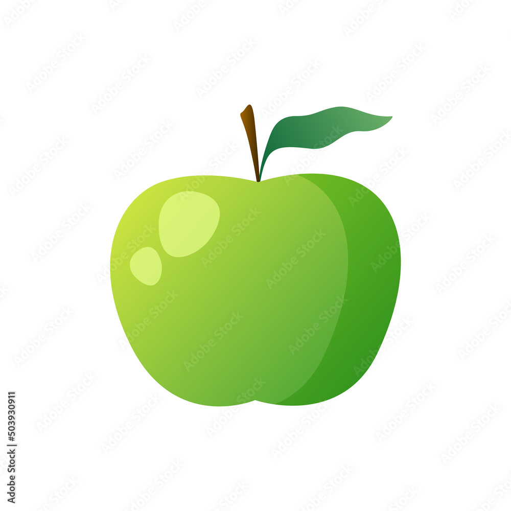Green apple cartoon style vector illustration. Summer fruits for ...
