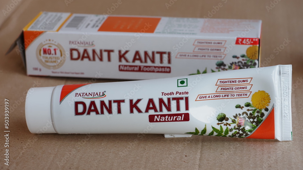 Belarus,Minsk,2022. Dant Kanti toothpaste made in India. Patanjali ...