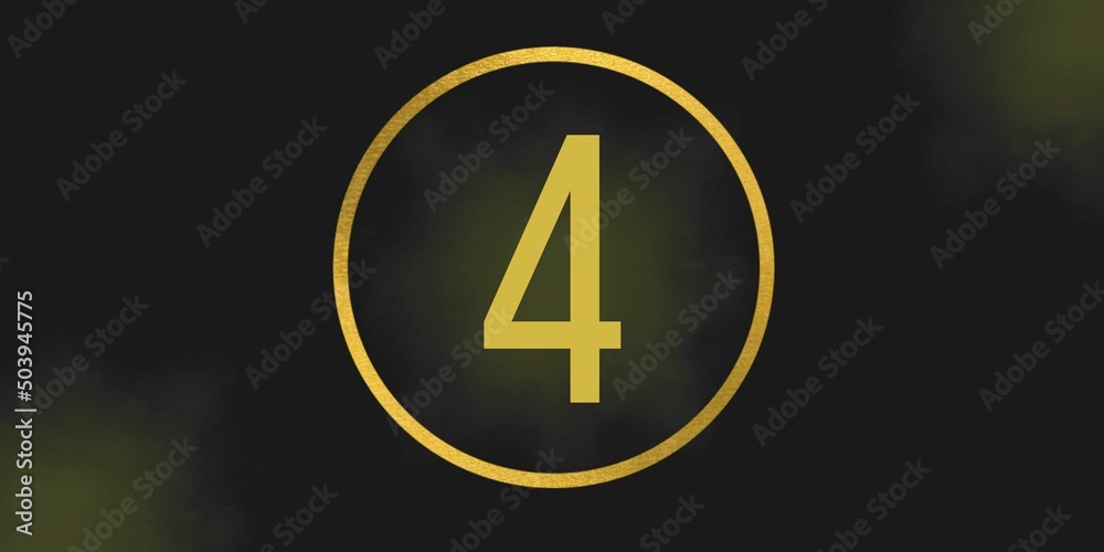 Number 4. Banner with the number four on a black background and gold ...