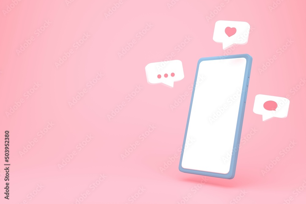 cartoon mobile phone blank on pink background 3d render isolated Stock ...