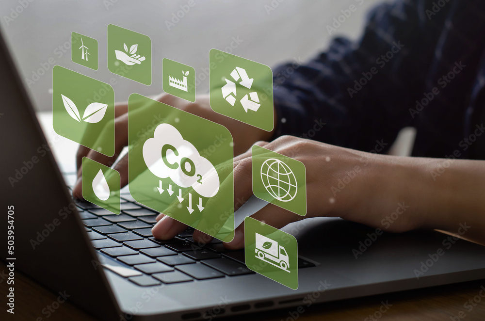 Environmental energy reduction concept. CO2 emissions with global ...
