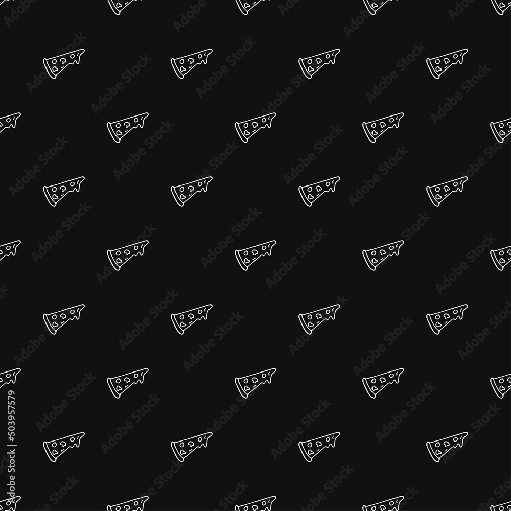 Seamless pizza pattern. Black and white pizza background. Doodle vector ...