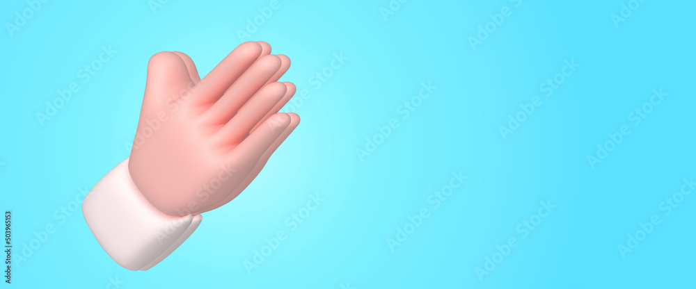 pray hand 3d render on banner blue background.Prayer hand or Thank you ...