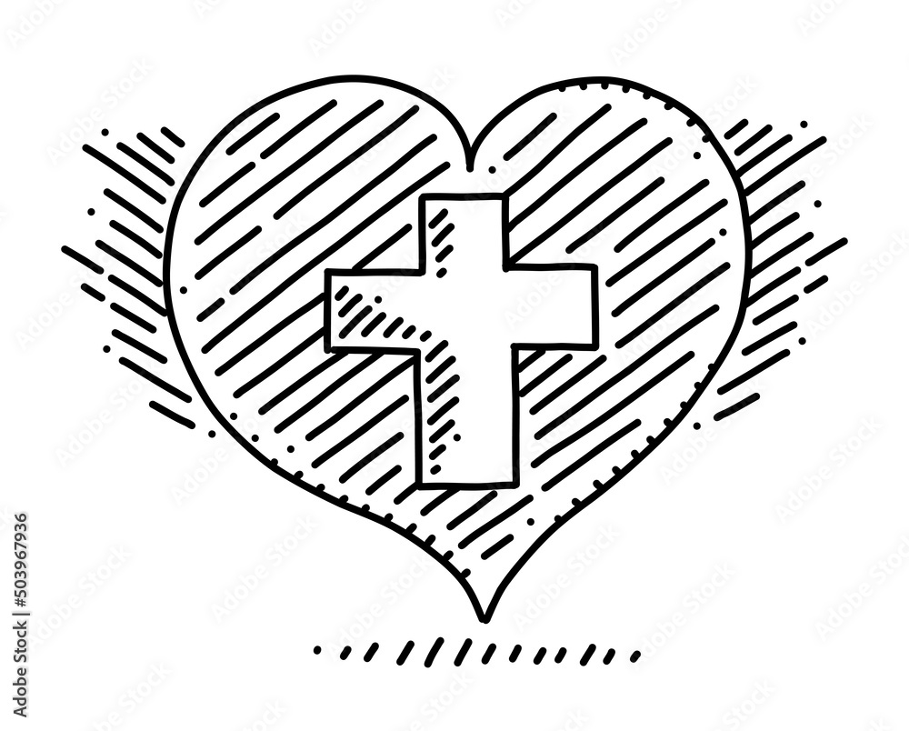 Heart floating with a cross design in the middle Stock Vector | Adobe Stock