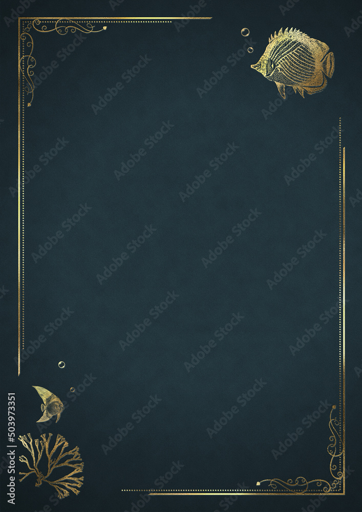 Sea Fish Habitat Ambient Letterhead Background Vintage with Golden ...