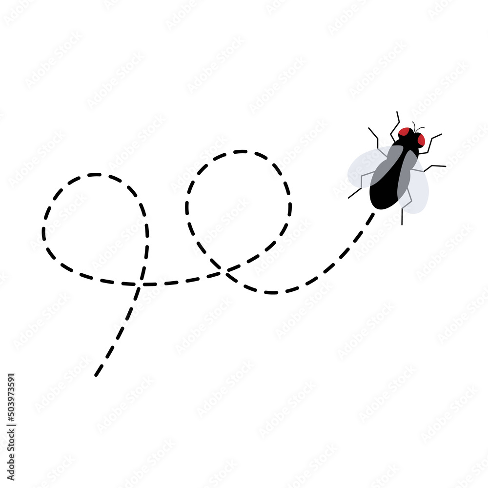 Flies icon. Fly insect flying on dotted route. Vector illustration ...