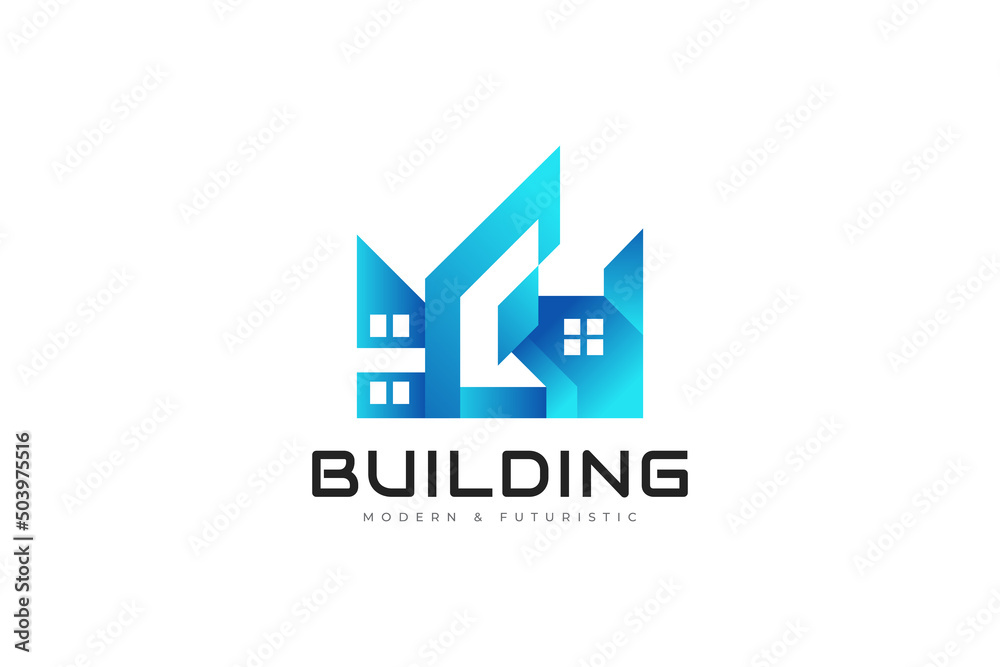 Modern and Futuristic Real Estate Logo Design. Abstract Blue Building ...