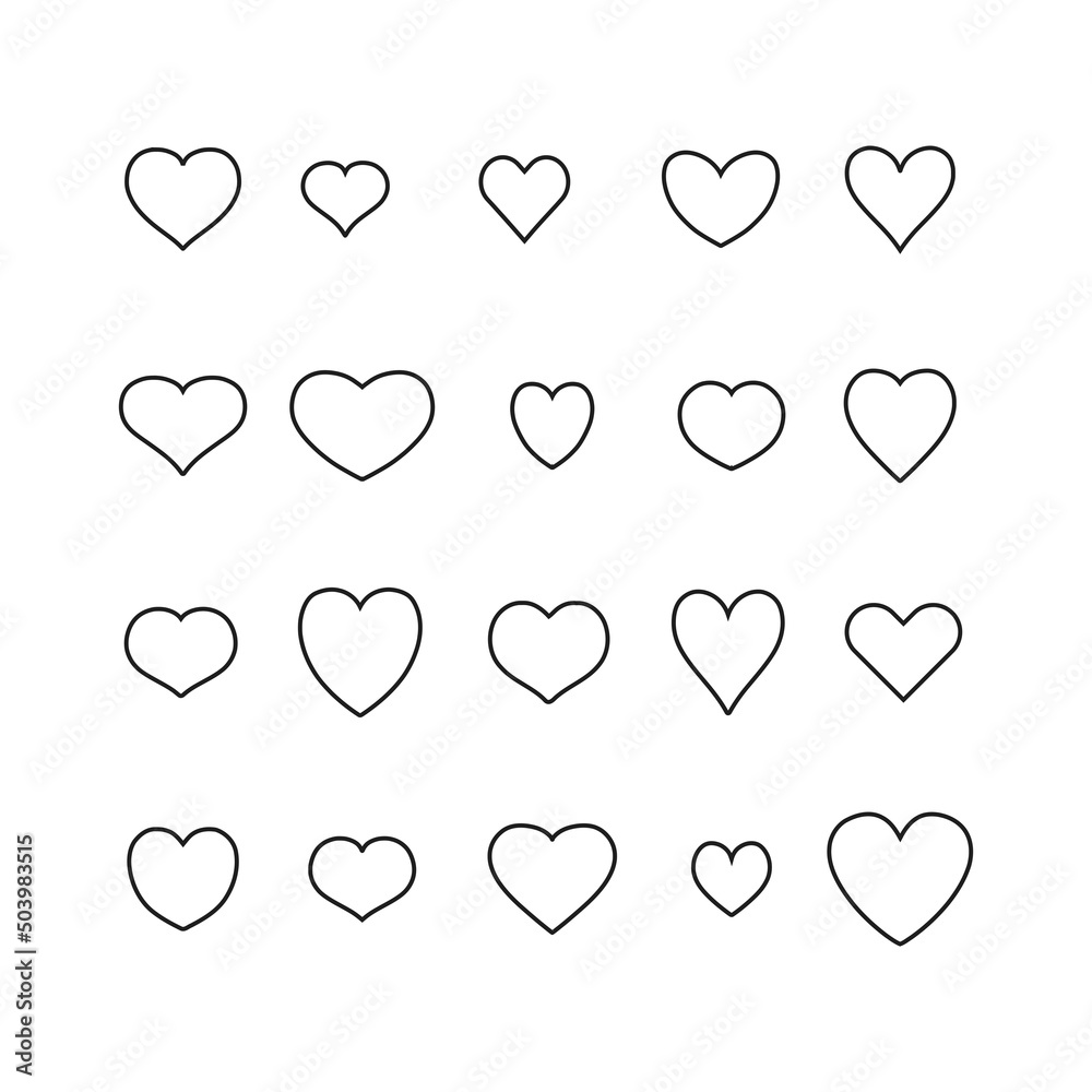 Heart shape symbol outline icon set Stock Vector | Adobe Stock
