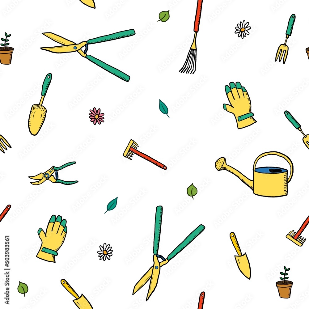 Cartoon gardening tools vector texture Stock Vector | Adobe Stock