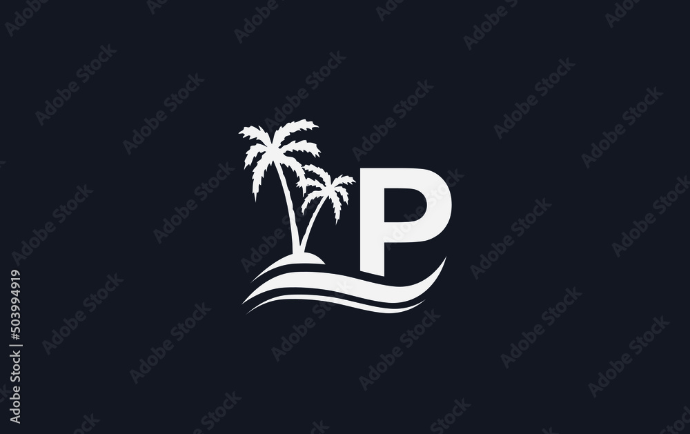 Nature water wave and beach tree vector logo design with the letter and ...