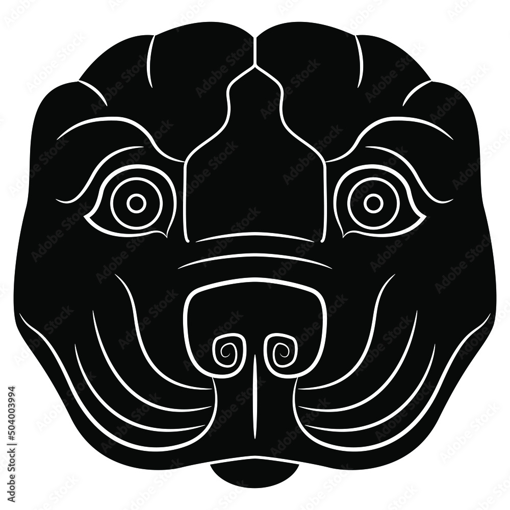 Stylized funny face of a lion or dog. Feline mask. Black and white ...