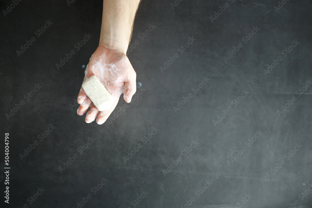 Bare hands in soapy foam. Hand hygiene. Wash your hands. Disinfection ...