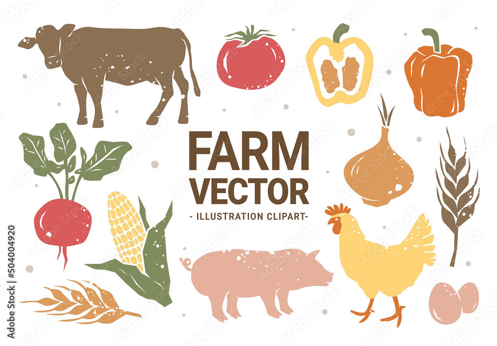 Farm Vector Illustrations Farm Animals Organic Farmers Market Clipart ...