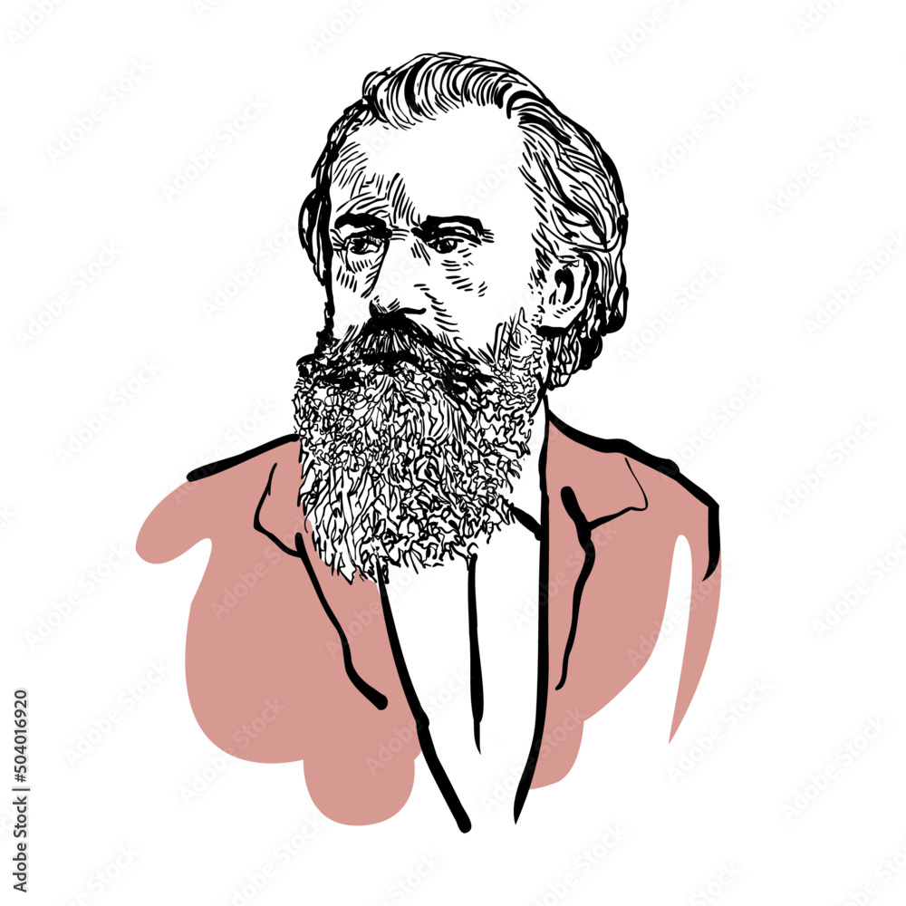 Poster portrait, buste of Johannes Brahms, vector illustration/sketch ...