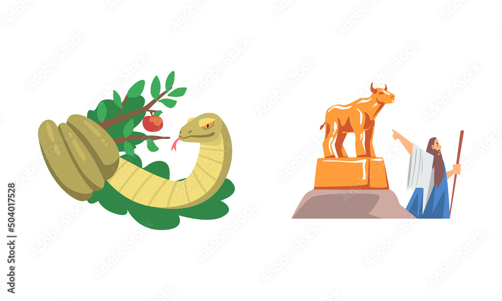 Bible Narrative with Serpent or Snake of Temptation in the Garden of ...