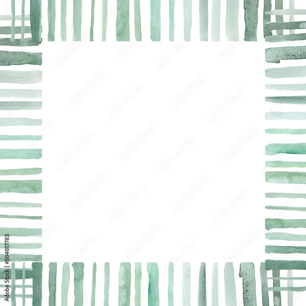 Watercolor striped frame.Watercolor hand painted square frame, border ...