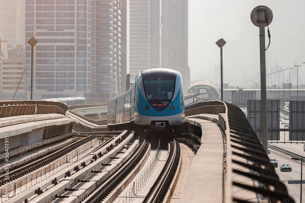 Dubai, United Arab Emirates - November 08, 2021: Dubai metro train on ...