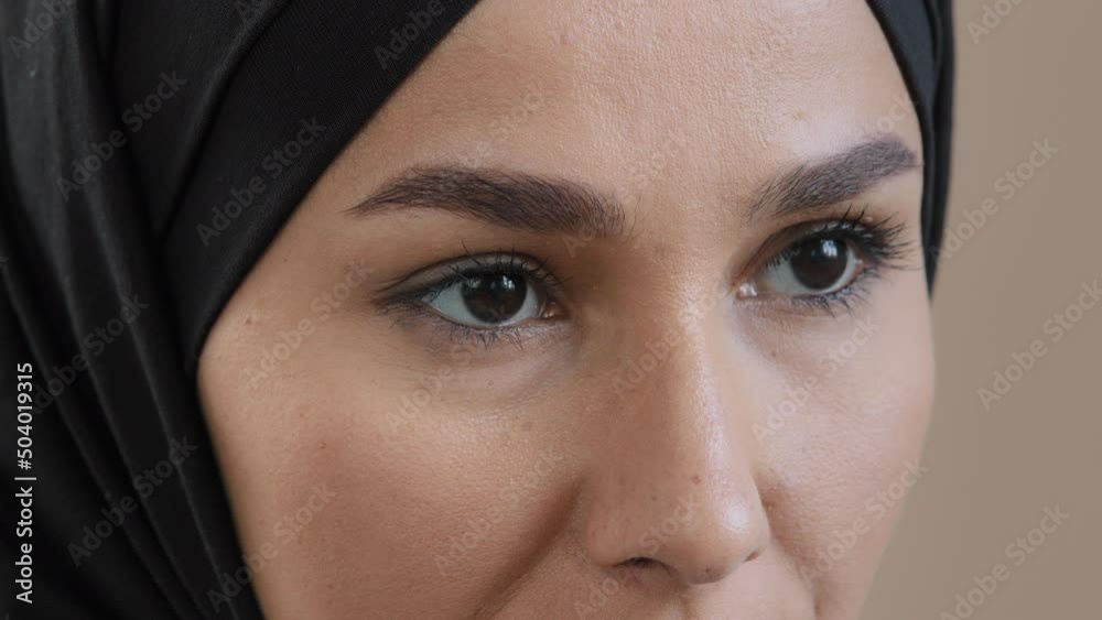 Extreme close up female eyes arabian saudi islamic woman model face ...