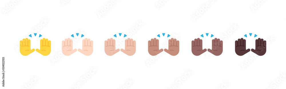 All Skin Tones Raising Hands Gesture Emoticon Set. Raising Hands Emoji ...