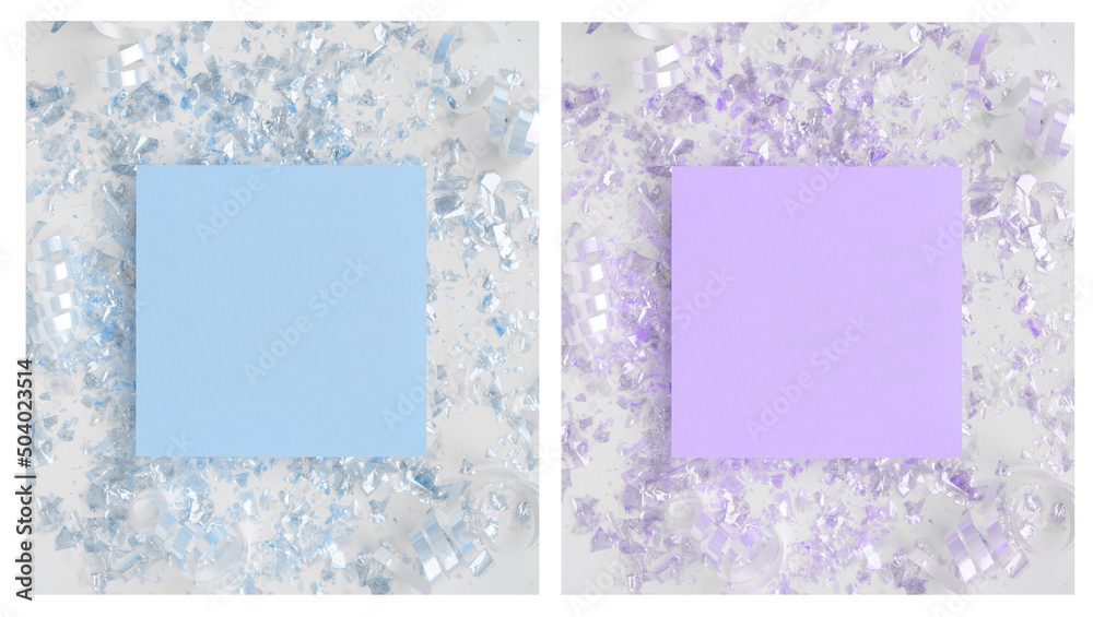 Blue and Violet Square Smooth Frames on a Metallic Confetti Background ...