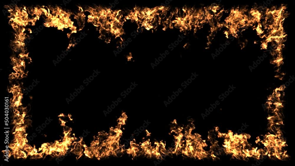 A fire frame, a burning window or a burning rectangle on a background ...