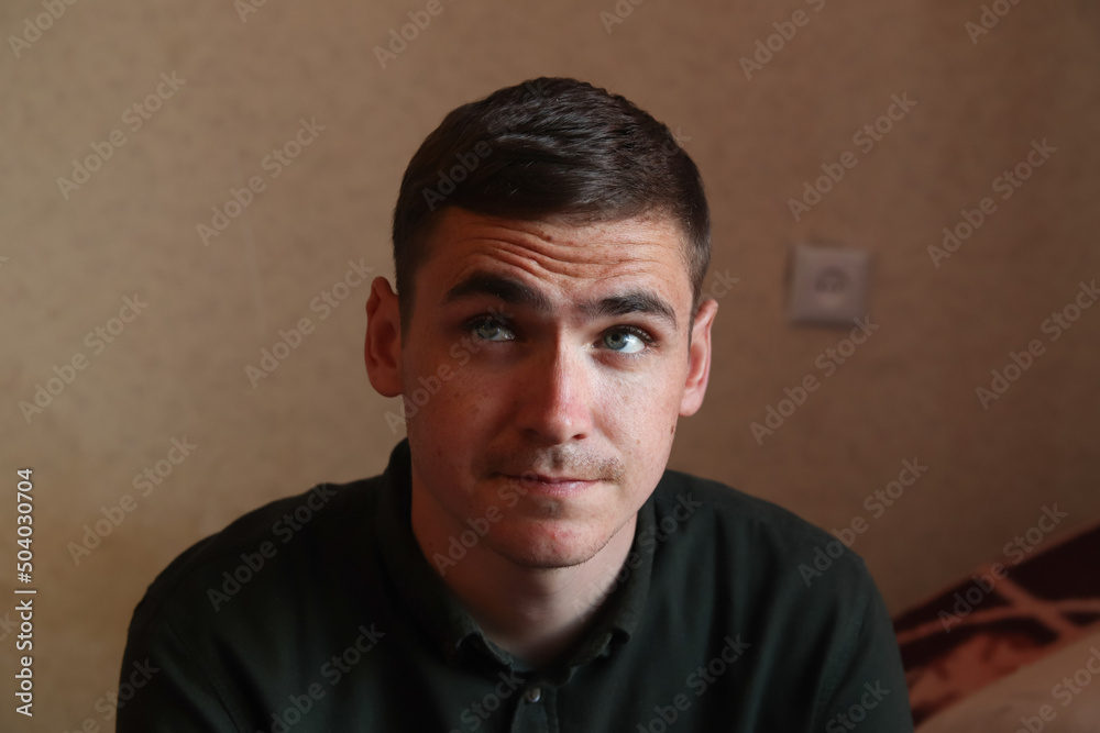 Defocus charming thoughtful, charismatic man trying think up solution ...