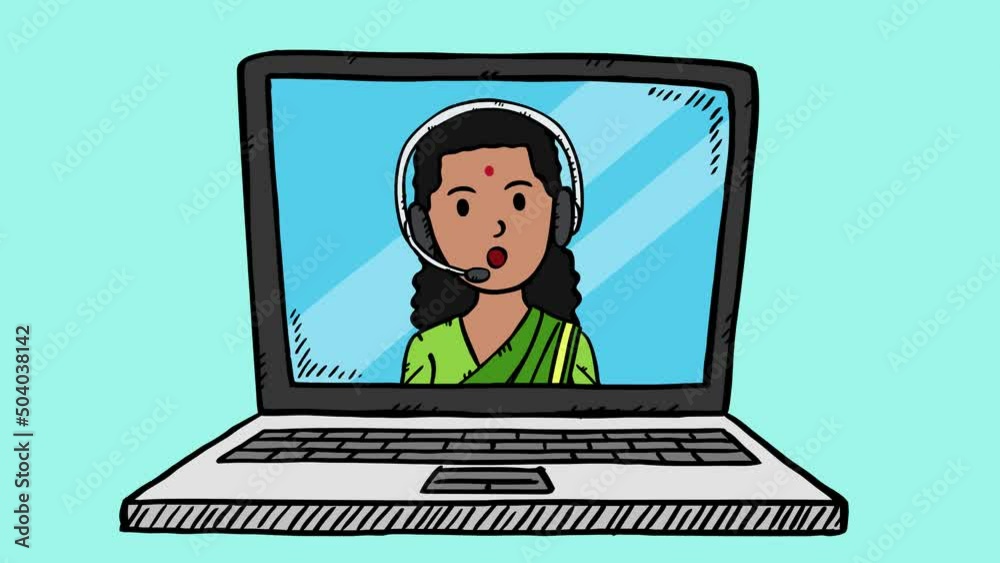 Cartoon animation of indian customer support women in traditional ...